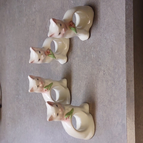Dining | Vintage Glazed Cat Napkin Rings Set Of 4 | Poshmark